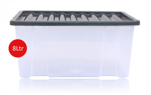 8 LITRE PLASTIC STORAGE BOX SOLID CONTAINER WITH BLACK LID | Hangersrus